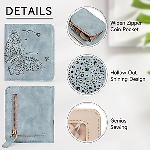 KITEVIUN Small RFID Wallet Women Ultra Thin Slim Womens Wallet Mini Compact Bifold Pocket Ladies Wallets for Women BLUE