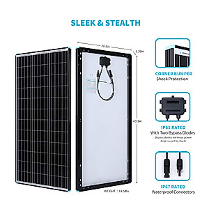 Renogy 100W Solar Panel 12 Volt Monocrystalline Sleek, Black Frame & Solar Panel Mounting Z Brackets Lightweight Aluminum Corrosion-Free Construction