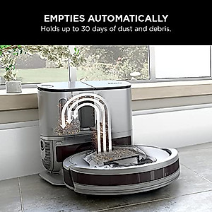 Shark AV911S EZ Robot Vacuum with Self-Empty Base, Bagless, Row-by-Row Cleaning, Perfect for Pet Hair, Compatible with Alexa, Wi-Fi, Gray