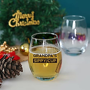 Jogskeor Grandpa's Sippy Cup Wine Glass For Christmas Birthday Fathers Day Clear Stemless Wine Glass Grandpa Funny Gifts For Grandpa From grandchildren granddaughter Daughter Son Wine Glasses 15oz