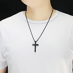 ZRAY Cross Necklace for Men Inspirational Bible Verse Cross Pendant Stainless Steel Cross Chain 22+2inch Christian Jewelry Meaningful Religious Gift for Men(B-19：26)