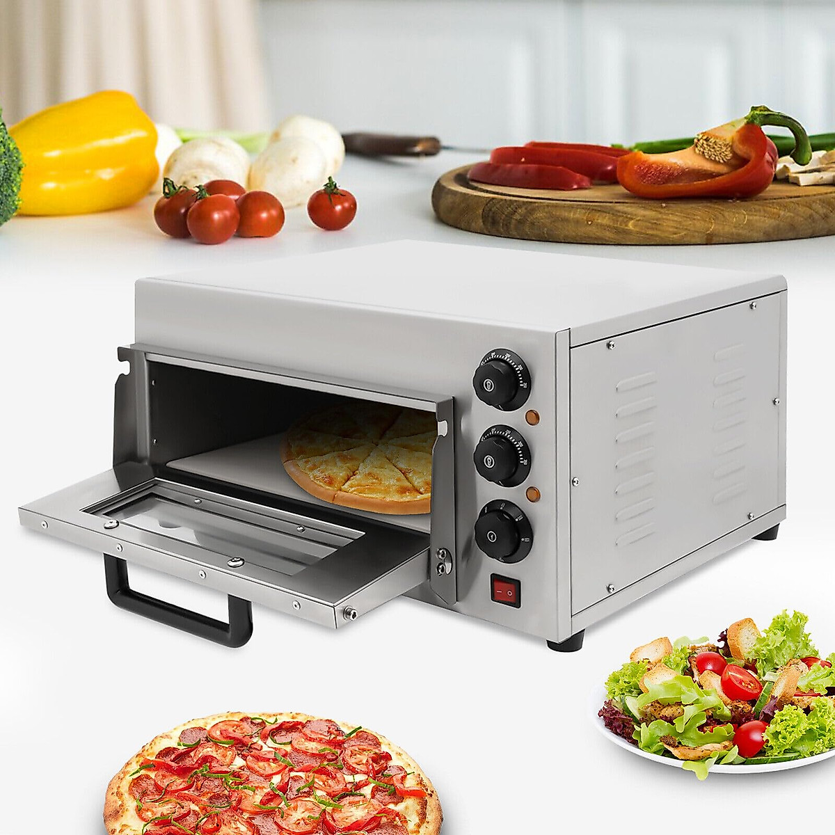 1300W Commercial Pizza Oven, Single Layer Electric Pizza Maker, Adjust from 122-662℉, For 16" Pizza Indoor family party barbecue