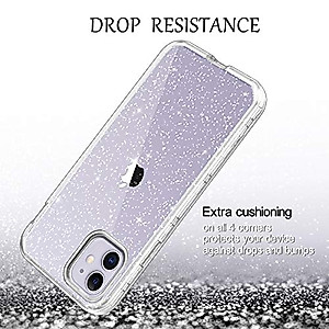 LONTECT for iPhone 11 Case Built-in Screen Protector Glitter Clear Sparkly Bling Rugged Shockproof Hybrid Full Body Protective Case Cover for Apple iPhone 11 6.1 2019, Clear/Silver Glitter