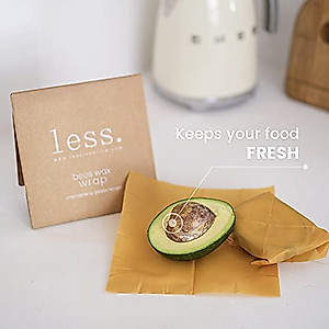 Less. Reusable Beeswax Food Wraps 3 Pack Size Small, Compostable Alternative to Plastic Wrap, Classic Paper Brown Wrap