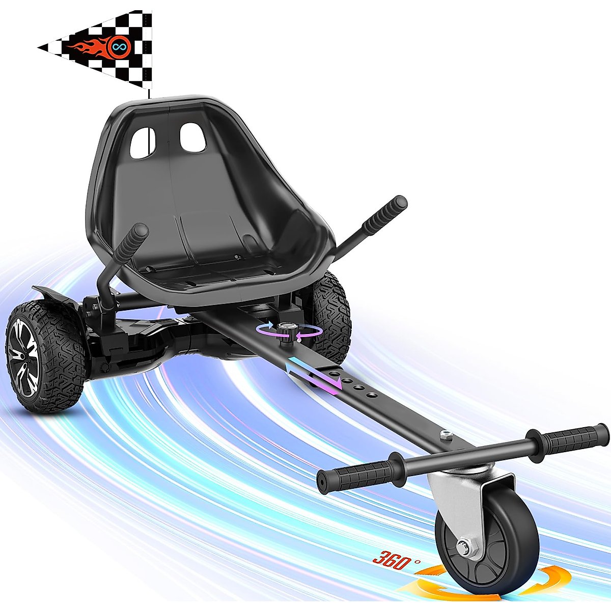 Gyroor Hoverboard Seat Attachment K1, Hover Board Accessory Go Kart with Adjustable Frame Length Compatible with 6.5'' 8'' 10'' Hoverboard, Best Hoverboard Go Kart for Kids and Adults-Black