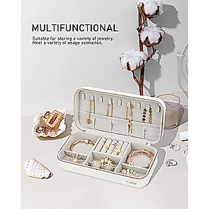 V-LAFUY Jewelry Box Small Jewelry Boxes, PU Leather Portable Travel Jewelry Case, Large Capacity for Rings Earrings Necklaces Bracelets Watch, White C