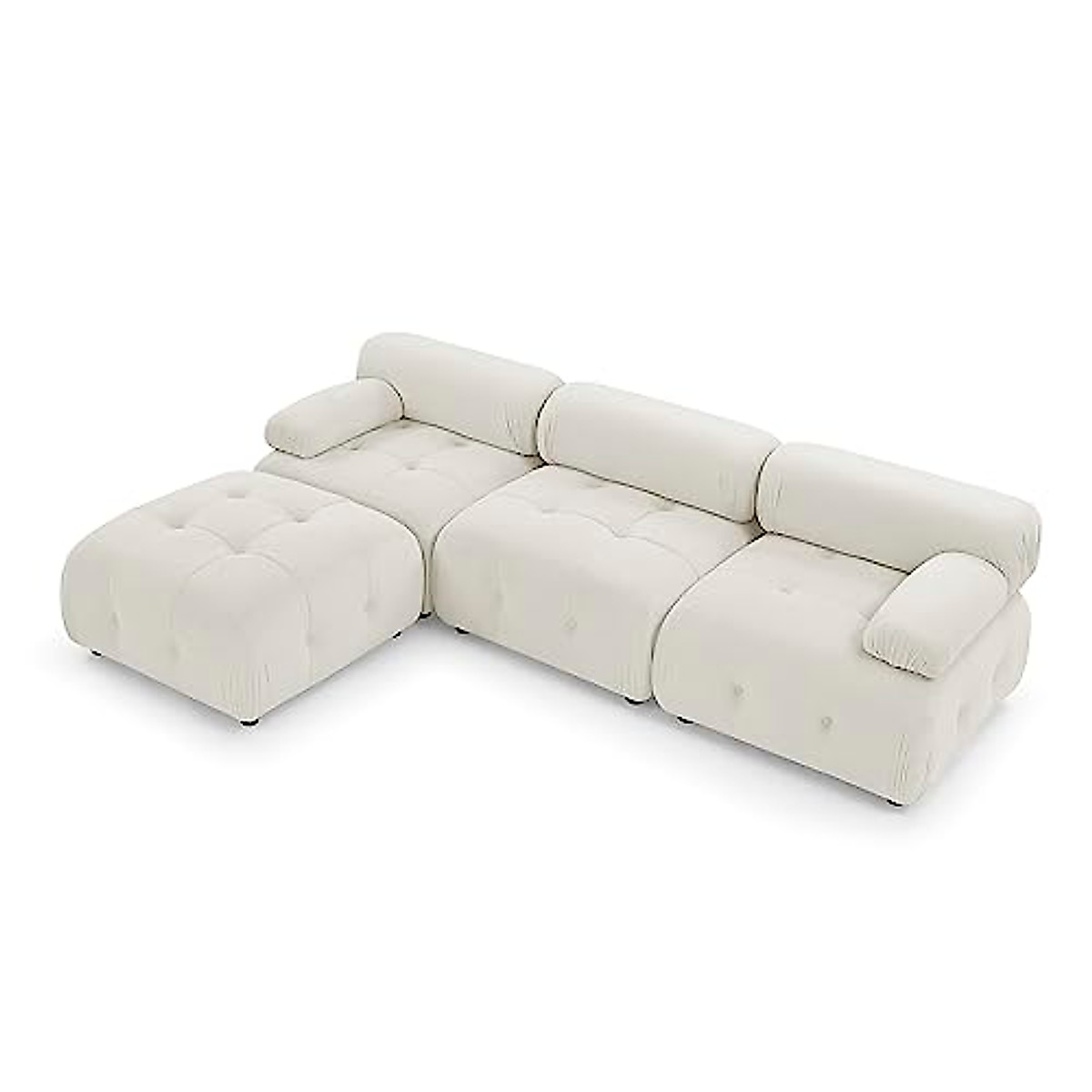 ERYE Cute Sectional DIY Combination Modern Convertible Modular Sofa & Couch Cloud Deep Seater Sofá, 93", Beige Velvet Button Tufted