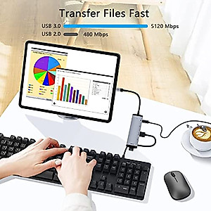 5 IN 1 USB C to 3.5mm Headphone and Charger Adapter, USB C Hub OTG USB 3.0 Data Adapter PD 60W Charger Fit with iPad Pro/iPad Air Mini/Macbook Pro/Air, Galaxy S23 S22 Note 20 Ultra, Pixel 7 6 Pro