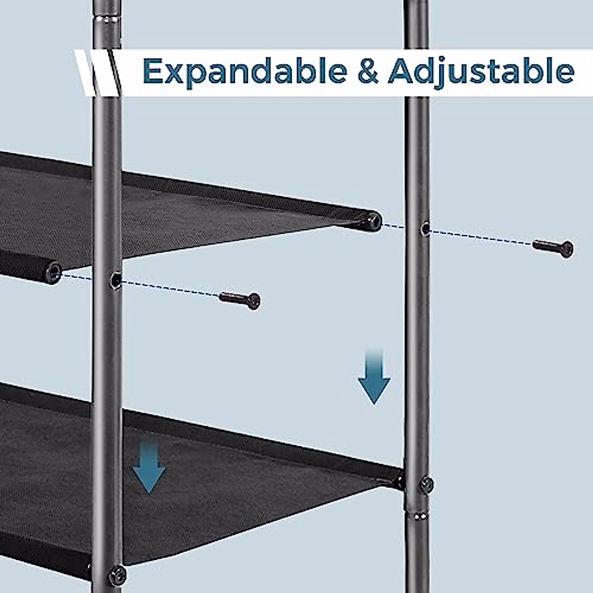 STORAGE MANIAC 5 Tier Shoe Rack with 6 Side Pockets, 23-Pairs Metal Shoes Organizer Free Standing Compact Shoe Storage Organizer Shoe Shelf for Closet Bedroom Entryway Hallway, Black