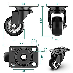 2 inch Swivel Caster Wheels Without Brake and No Noise Wheels, Heavy Duty Casters Total Capacity 600lbs (Pack of 4)