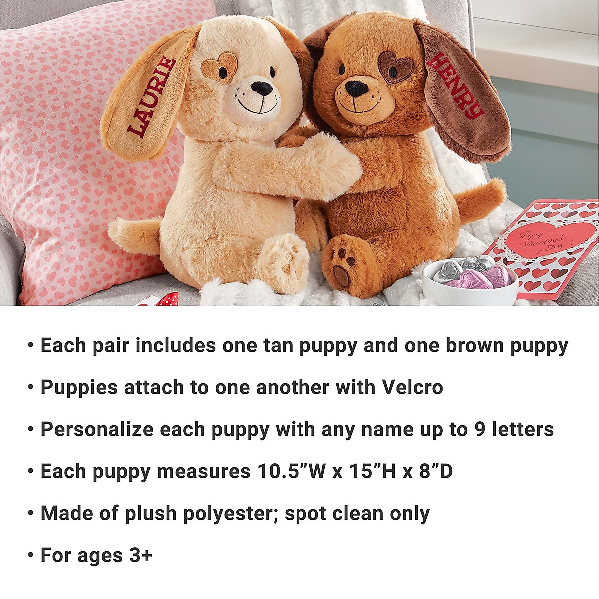 Let's Make Memories Personalized Hugging Plush Puppies - Puppy Love - Dog Stuffed Animal for Kids - Valentines Day - Birthday - For Boy - For Girl - Te Quiero - Familia - I Love You - Family - Puppies