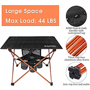 Portable Folding Camp Table Large Camping Table with 4 Cup Holders and Carrying Bags for Indoor and Outdoor Picnic Tailgating BBQ Beach Hiking Travel Fishing Fishing(Orange Medium with Cup Holder)