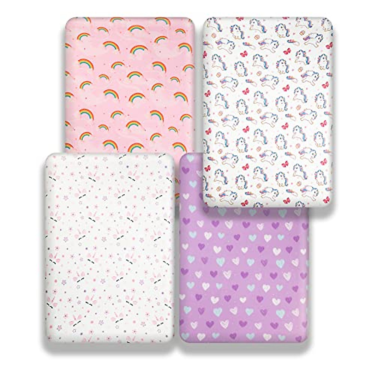 4 Pack Soft Baby Girl Crib Sheets for Standard Crib Mattress Unicron Rainbow Heart Cute Neutral Polyester Unisex Fitted Crib Sheets Set for Baby Girls
