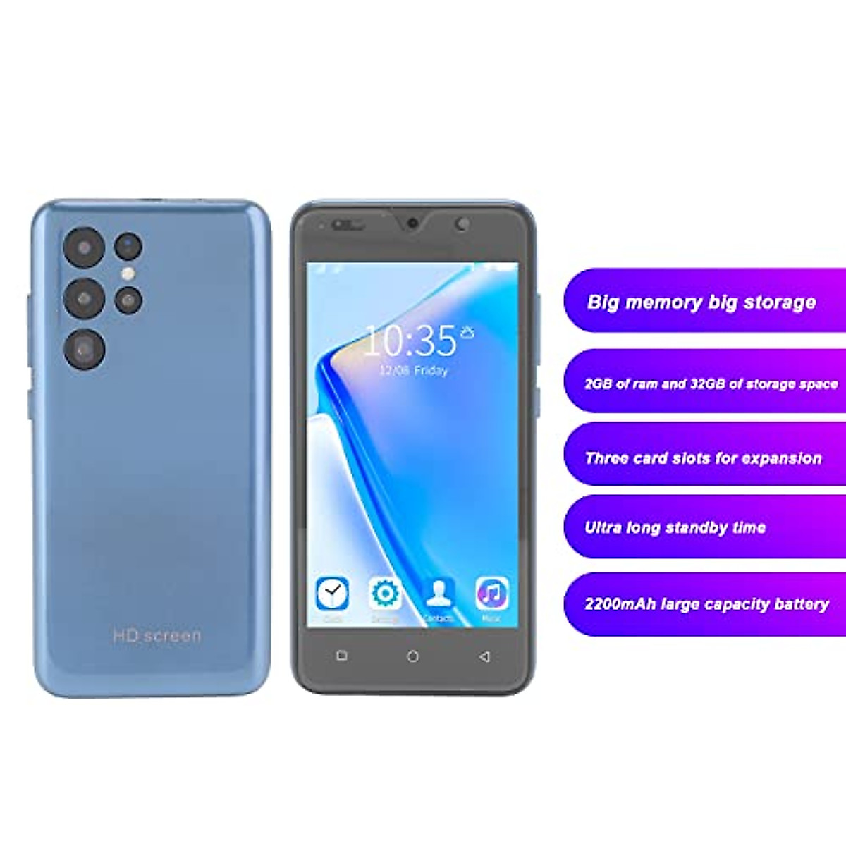 Bewinner S22 Unlocked Smartphone, 5.0in HD Screen 2GB RAM 32GB ROM Dual SIM Card 3G Cellphone with Face Recognition for Android 6.0(Light Blue)