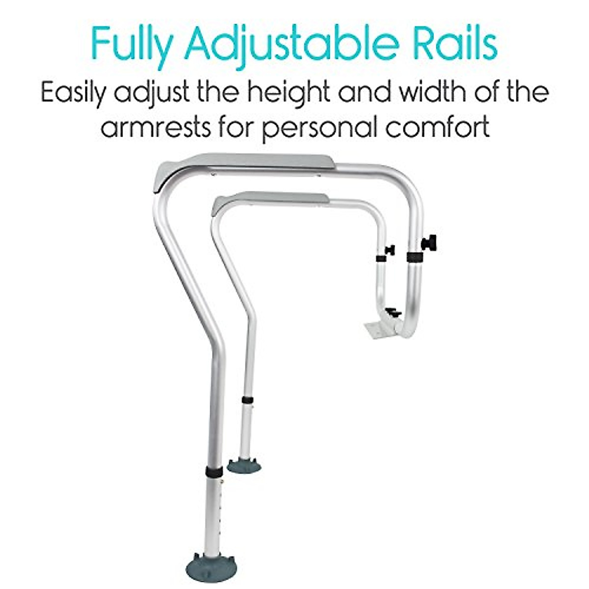 Vive Toilet Rail - Bathroom Safety Frame - Medical Railing Helper for Elderly, Handicap, Disabled, Seniors - Bariatric Assist Handrail Grab Bar - Adjustable Height, Padded Arms Fit Most Toilets