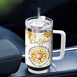 WAZONE Personalized You Forget That You’re Awesome 40oz Tumbler with Handle and Straw Insulated Travel Mug Stainless Steel Sun Flower Inspirational Sayings Holiday Gift Idea for Women Girl