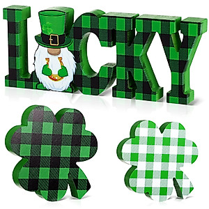 3 Pieces St. Patrick's Day Table Wooden Signs, Shamrock Tiered Tray Decor Lucky Table Decor Irish Freestanding Tray Tabletop Decorations for Home Decor Party Decoration