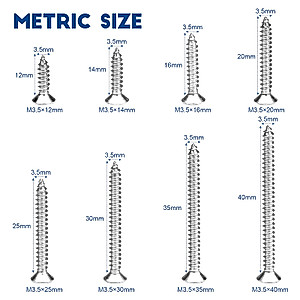 NINDEJIN Flat Head Self Tapping Screws Assortment Kit, 304 Stainless Steel Wood Screws, M3.5 Phillips Drive Self Tapping Screws, 240 pcs Self-Tapping Screws Set with 2 pcs Phillips Screw Bit (12-40mm)