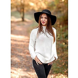 Anycosy Wool Floppy Hat for Women Wide Brim Felt Fedora Hats Cloche Bowler Cap(Black)