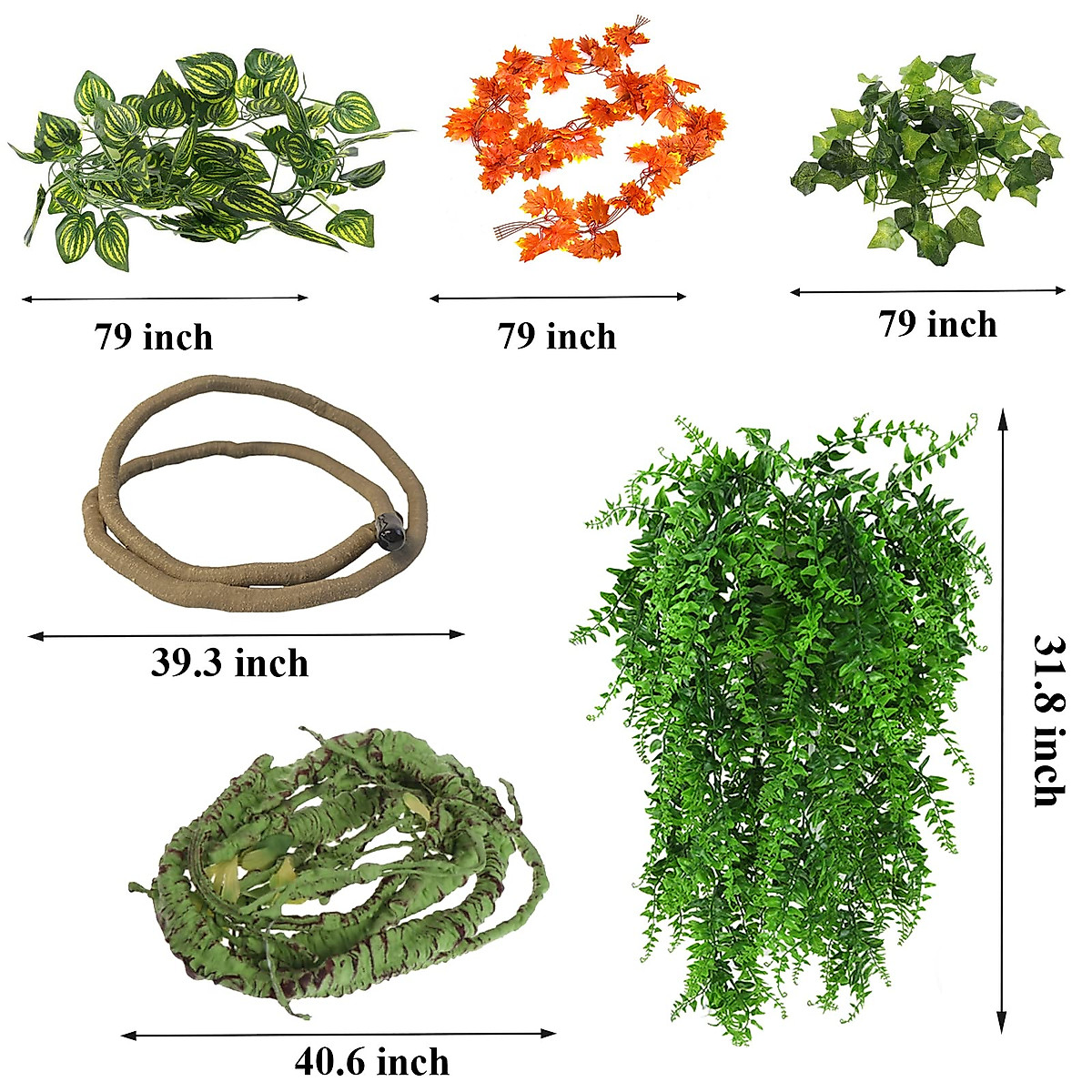 Grddaef Reptile Vines Plants for Terrarium, Flexible Vines Jungle Climbing Branch with Leaves Tank Decor for Snakes Bearded Dragons Geckos Hermit Crabs Lizards Chameleons