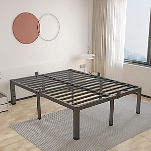ROIL 18 Inch California King Bed Frame with Rounded Corner and Headboard Hole Mattress Retainers 3500LBS Metal Heavy Duty Steel Slats No Box Spring Needed Platform Noise-Free Easy Assembly