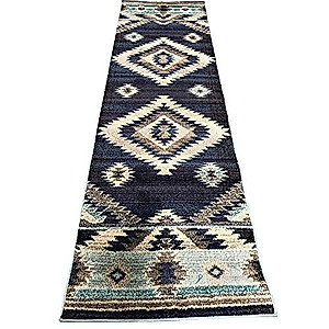 Expressions South West Native American Indian Runner Area Rug Turquoise Beige Grey Blue Purple Storm Blue Design 1033 (2 Feet 2 Inch X 7 Feet)