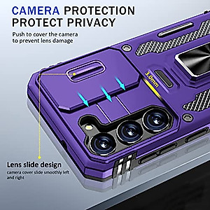 BaHaHoues for Samsung Galaxy S23 Case with Slide Camera Cover for Samsung S23 Case with 360° Rotatable Magnetic Kickstand Ring, Military Grade Shockproof Protective Case for Galaxy S23 5G (Purple)