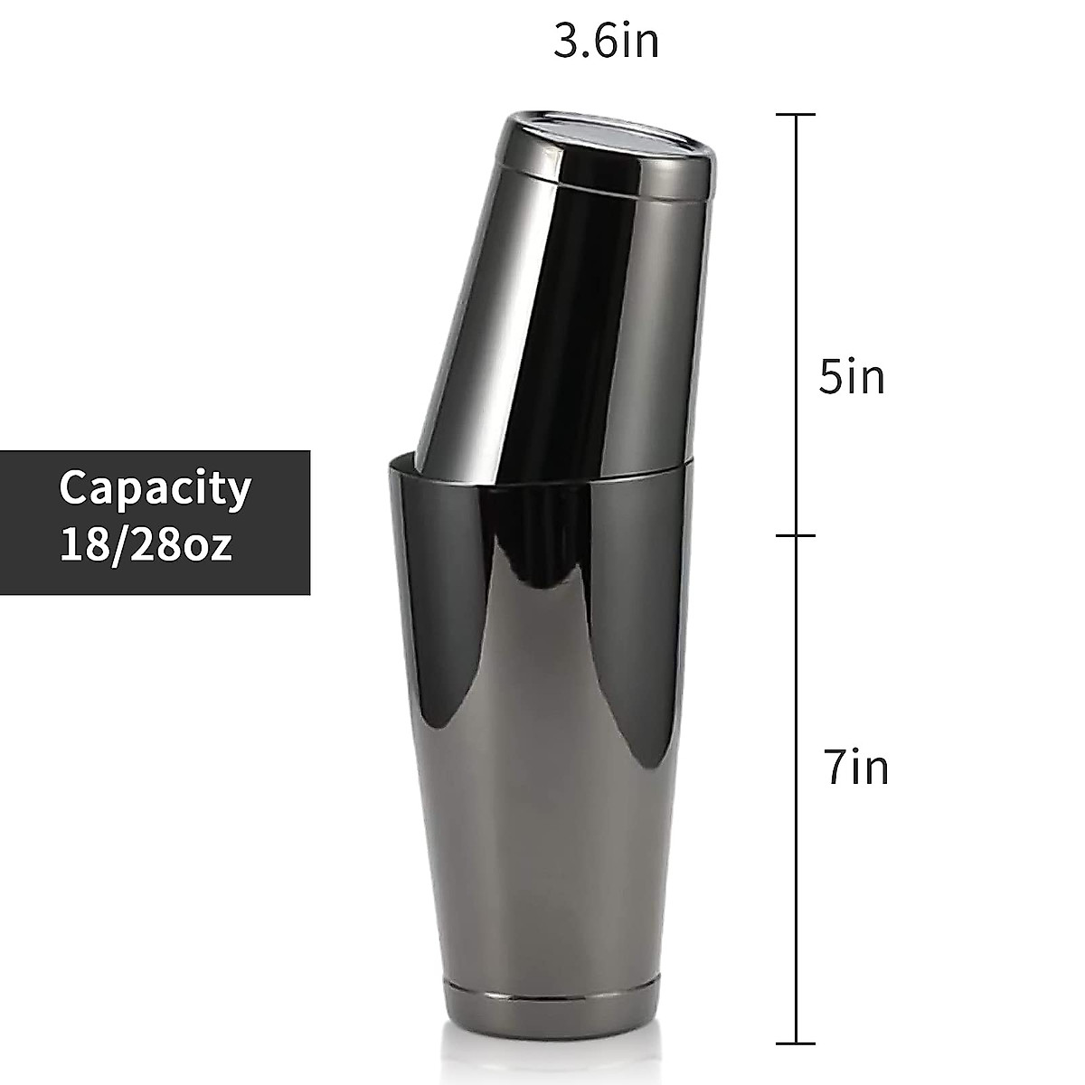 Stainless Steel Boston Shaker - 2-piece 18oz & 28oz Professional Bartender Cocktail Shaker Bartender Shaker Kit - CTSK0013 (Black)