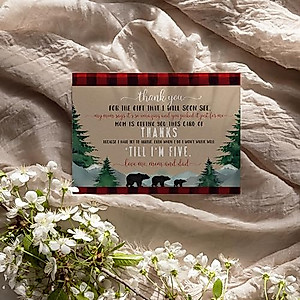 Lumberjack Baby Thank You Cards, 15 Pack – Boys Baby Shower Notes with Envelopes Set, Prefilled Message, Customizable and Personalize Blank Stationery Adventure, New Parents Gift Ideas