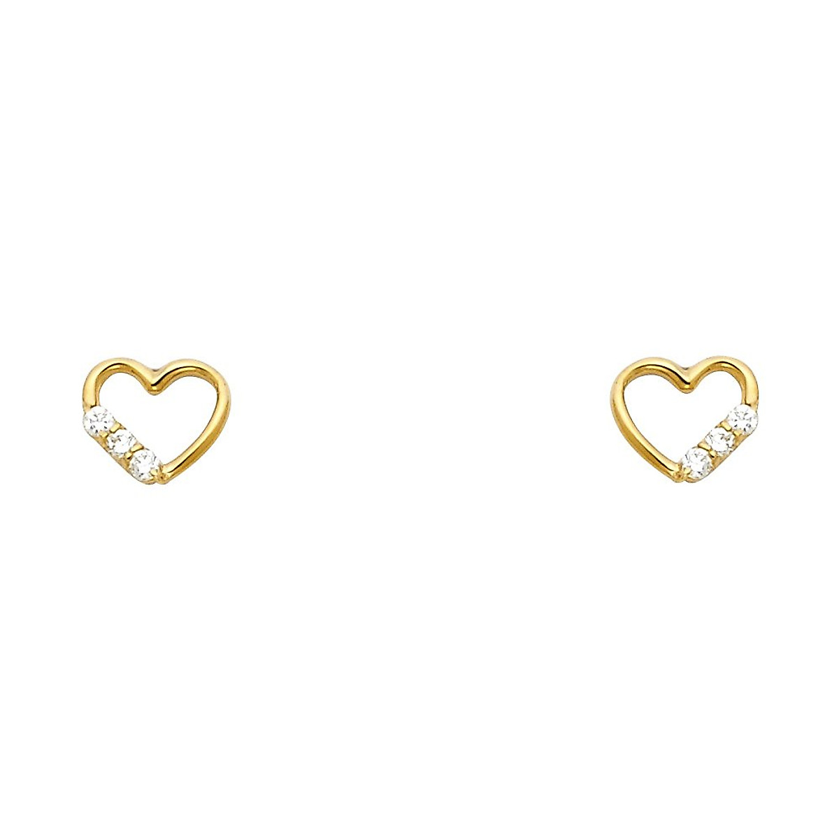 14k Yellow Gold Cut-Out Heart Stud Earrings with Screw Back