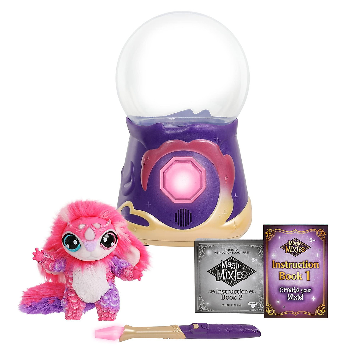JKNEW Magical Misting Crystal Ball with Interactive 8 inch Blue Plush Toy and 80+ Sounds and Reactions, Electronic Pet, Ages 5+ (Pink)