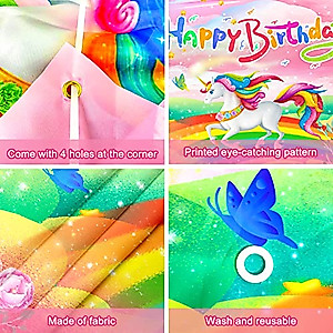 Ufocusmi Rainbow Unicorn Happy Birthday Backdrop, Unicorn Birthday Decorations for Girls, Unicorn Themed Party Background Banner 6x3.6 Feet