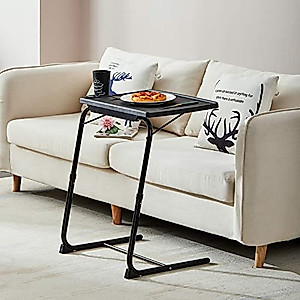 Rubypin Multifunction TV Tray Table - Folding TV Tray on Bed & Sofa with Cup Holder, Comfortable Folding Table with 6 Height & 3 Tilt Angle Adjustments (Black)
