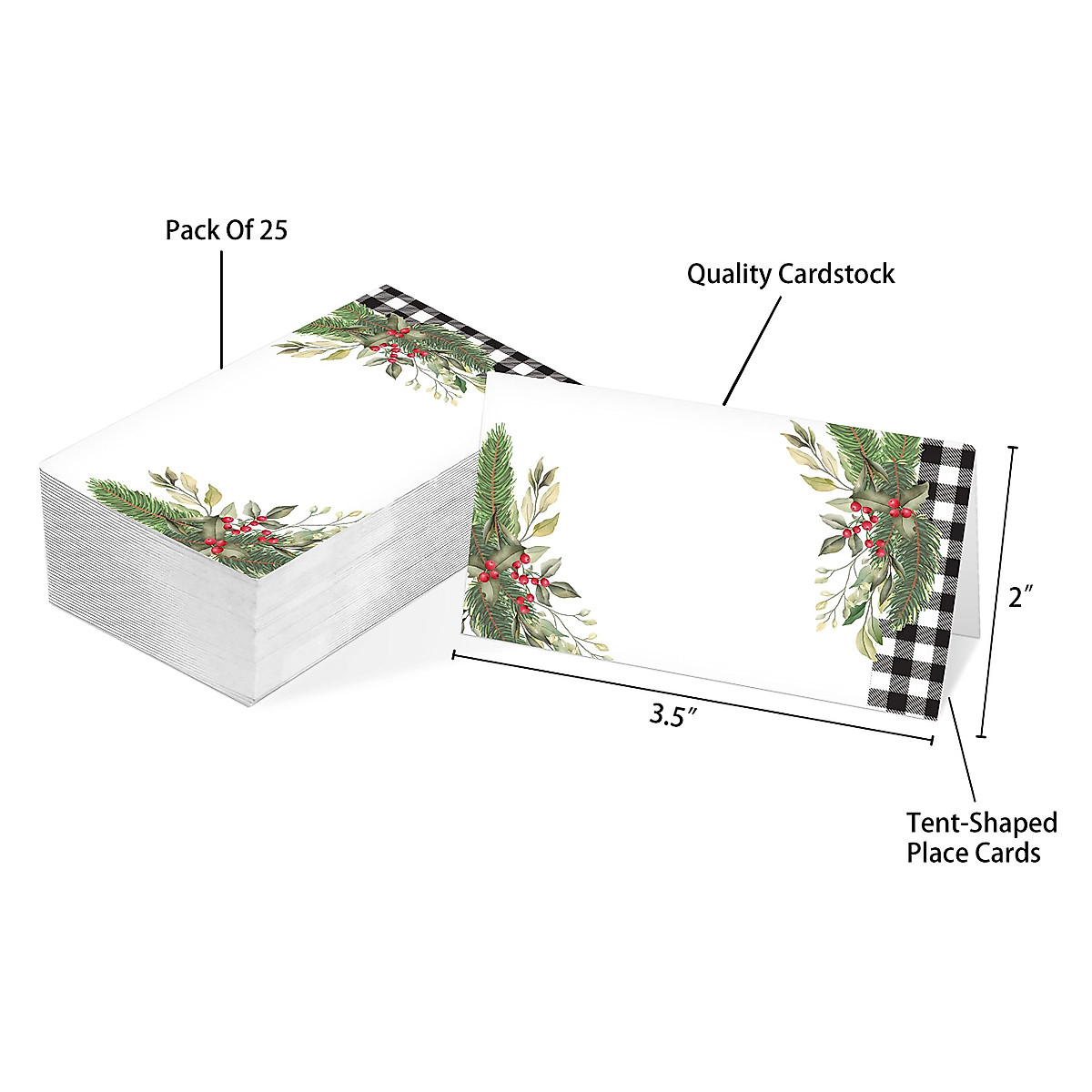 Table Place Card, Christmas Themed Tent Style Cards, Pack of 25 Half-Fold Reception Place Card, Perfect for Christmas Party, Birthday, Wedding, Bridal Shower, Baby Shower, Banquet C19