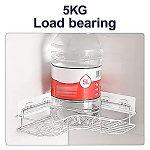 Huryfox Corner Shower Caddy Bathroom Organizer Shower Shelf with Hooks, Adhesive Shower Shelves, Wall Mounted Shampoo Holder, 2 Pack Shower Racks for Inside Shower, White