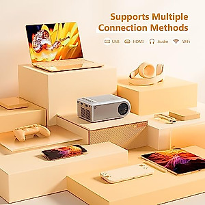 WiFi Mini Projector for iPhone, DZA Outdoor Portable Projector Supports 1080P with Synchronize Smartphone Screen, Movie Projector for Home Theater Compatible with iOS/Android/PC/TV Stick, and HDMI/USB