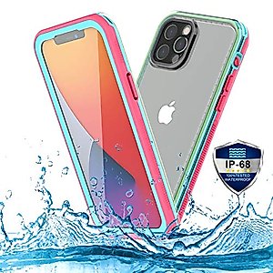 PINGTEKOR iPhone 12 Pro Max Waterproof Case,IP68 Full Sealed Snowproof Dustproof Shockproof Heavy Duty Protection Cover with Screen Protector and Translucent Back Cover for iPhone 12 Pro Max 6.7 Inch