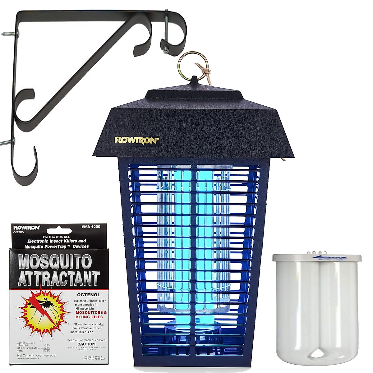 Flowtron Bug Zapper, 1 Acre of Outdoor Coverage with Powerful 40W Bulb & 5600V Instant Killing Grid, Mounting Bracket For Bug Zapper, Mosquito Attractant Cartridge & Replacement UV Bulb For Bug Zapper