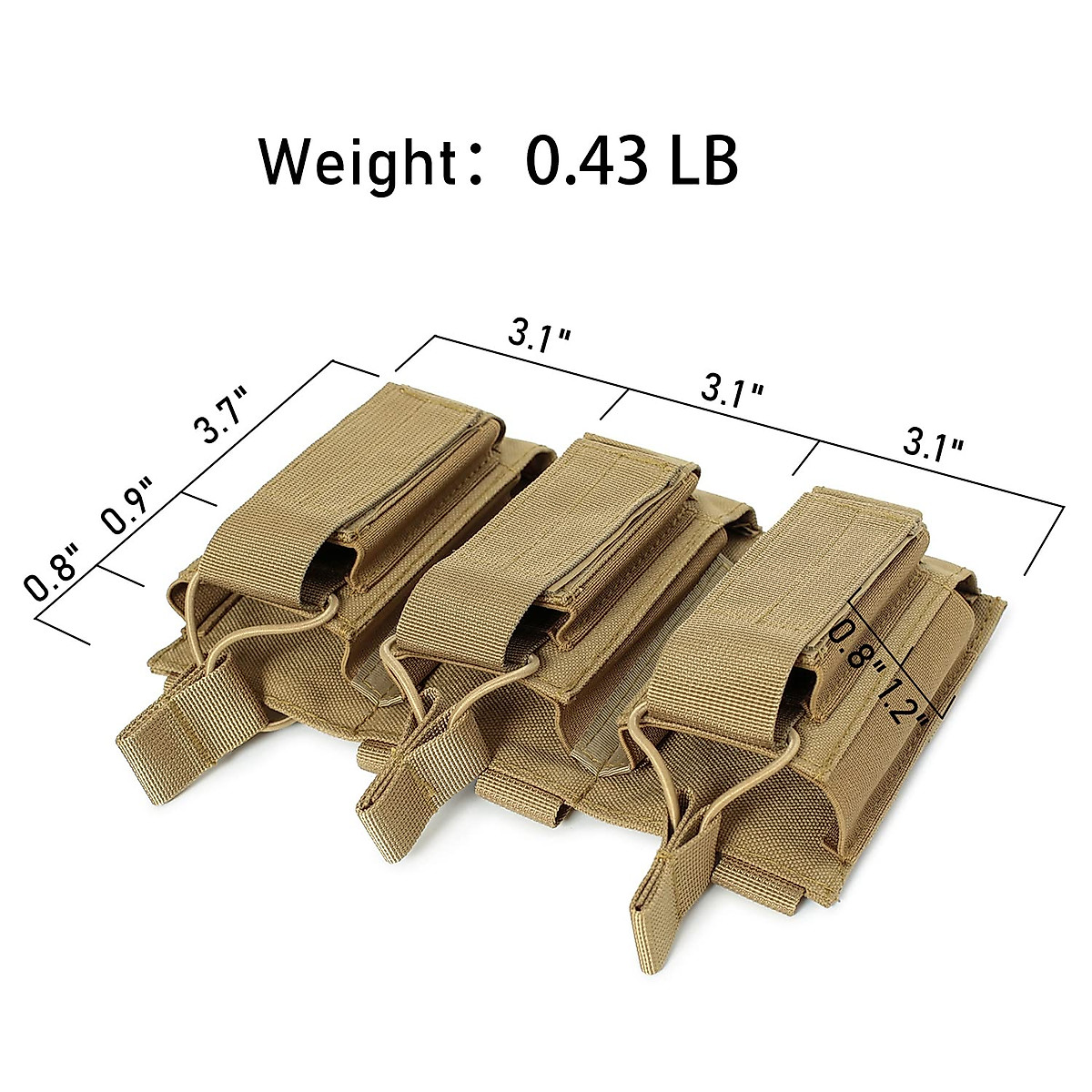 Molle Mag Pouch Open Top Triple Magazine Pouch Holder for M4 M16 AK AR Glock M1911 92F 9mm Kangaroo Rifle Magazines and Pistol Mag Pouch (Triple-Tan)