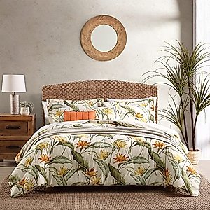 Tommy Bahama - Queen Comforter Set, Reversible Cotton Bedding with Matching Shams & Bonus Throw Pillows, All Season Home Decor (Birds of Paradise Off-White, Queen)
