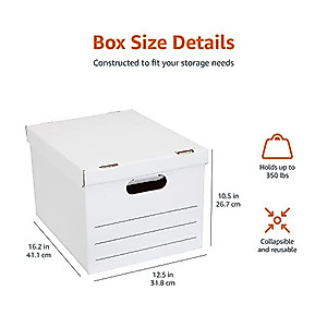 Amazon Basics Storage and Filing Boxes With Lid and Handles, Legal/Letter Size, Basic Duty, Pack of 20, White, 16.2" L x 12.5" W x 10.5" H