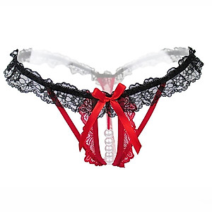 Sekexi Women’s Sexy Panties,Lace G-String Panties for Women Thongs G Strings with Pearls Ball Lace (as1, alpha, m, regular, regular, Red)