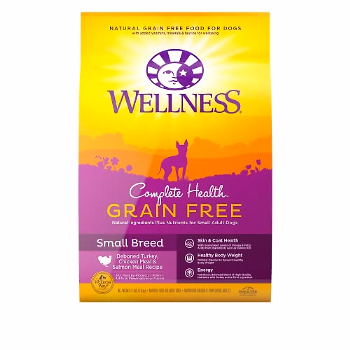Wellness Complete Health Grain-Free Small Breed Dry Dog Food, Natural Ingredients, Made in USA with Real Turkey, For All Lifestages (Turkey, Chicken & Salmon, 11-Pound Bag)