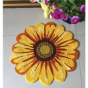 Judy Dre am Yellow Flowers Shape Round Area Rugs Handmade Sunflowers Rug Bedroom/Living Room/Kitchen/Bathroom Floral Floor Mat Non-Slip Washable Doormat 25.6" X 25.6"