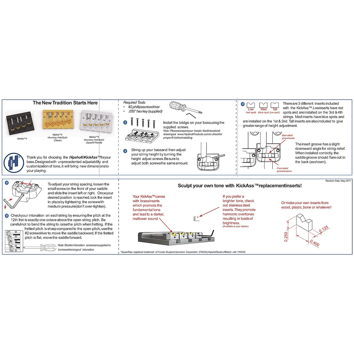 Hipshot 4 String KickAss Bass Bridge Bundle with a Lumintrail Polishing Cloth (Black)