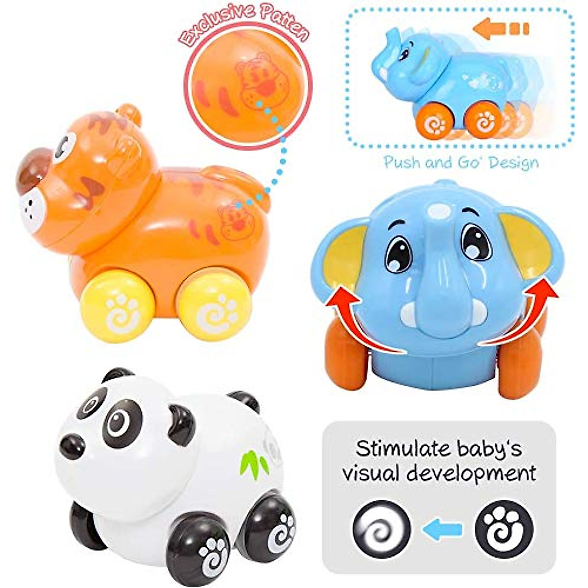 Liberty Imports 8 PCS Cartoon Animals Friction Push and Go Toy Cars Play Set for Babies and Toddlers | Cute Mini Play Vehicles Party Favors - Age 18 Months and Up