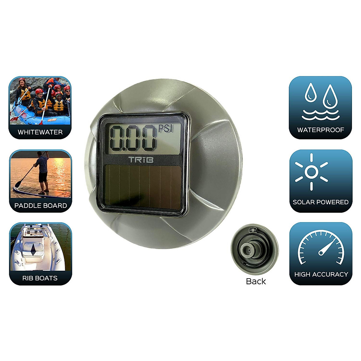 TRiB airCap LF Pressure Gauge for Inflatable SUP, RIB Boat, Kayak, Raft, fits C7/D7 Valves