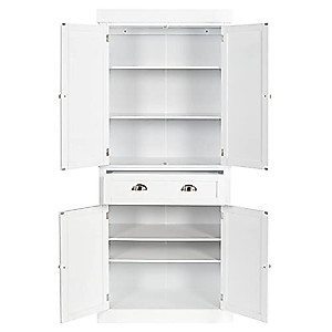 VINGLI 72In Freestanding Kitchen Pantry Cabinet with Doors and Shelves and Drawer, Pantry Cupboard, Tall Wooden Storage Cabinet with Shelves, Assembly Required, White