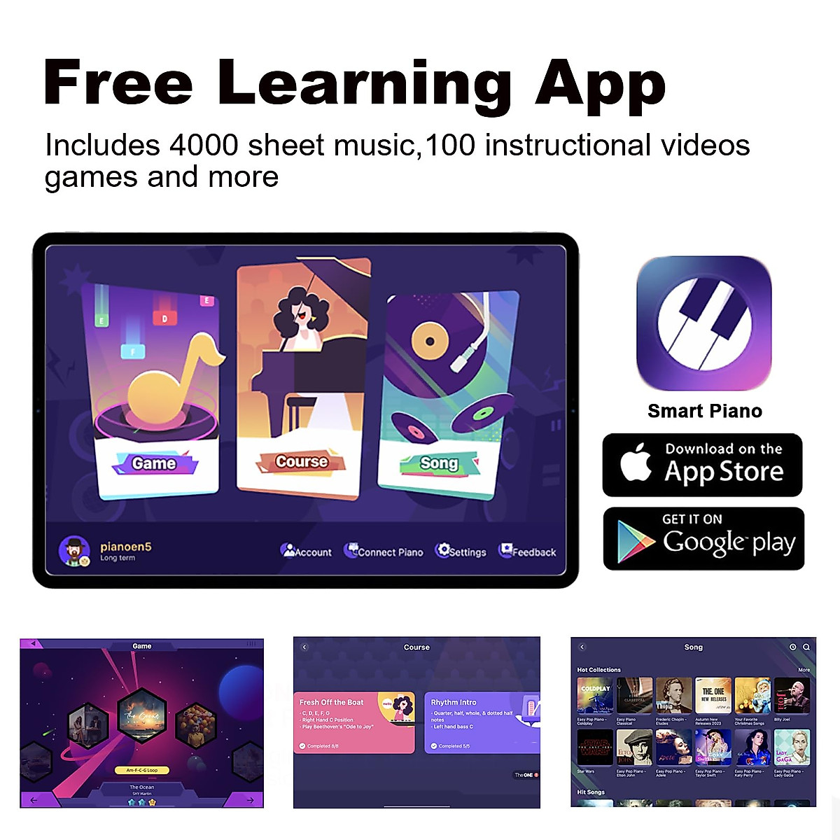 The ONE Digital Piano with Lighted-up Teaching Keys, Piano Keyboard 88 Keys with Hammer Action for Beginner/Professional, Full Size Weighted Keyboard with Piano Stand/3-Pedal Unit/APP, White