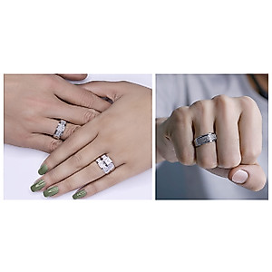 Dazzlingrock Collection 0.65 Carat (ctw) Round White Diamond Square Cluster Wedding Trio Ring Set in 925 Sterling Silver, Women size 8 & Men size 11